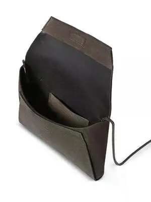 Brunello Cucinelli Duo Pochette In Suede With Precious Chain - Brown