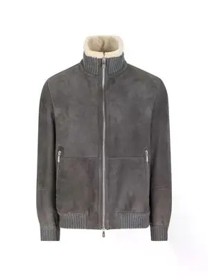 Brunello Cucinelli Shearling-trim Ribbed Jacket - Grey