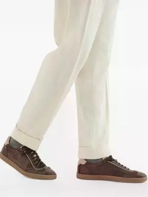 Brunello Cucinelli Suede And Polished Calfskin Sneakers