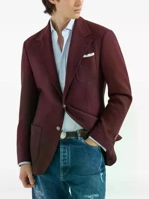 Brunello Cucinelli Cashmere Panama Deconstructed Blazer With Patch Pockets And Metal Buttons - Red