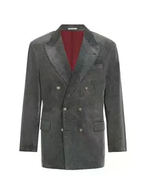 Brunello Cucinelli Frosted Cotton Corduroy One-and-a-half Breasted Tailor Blazer With Metal Buttons - Grey