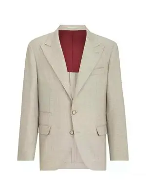 Brunello Cucinelli Mouliné Virgin Wool Twill Deconstructed Blazer With Large Peak Lapels - Neutrals