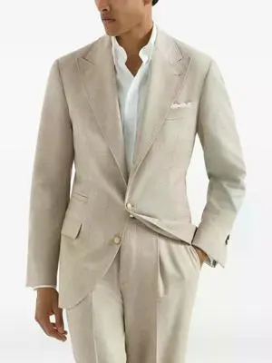 Brunello Cucinelli Mouliné Virgin Wool Twill Deconstructed Blazer With Large Peak Lapels
