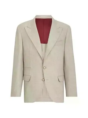 Brunello Cucinelli Mouliné Virgin Wool Twill Deconstructed Blazer With Large Peak Lapels - Neutrals