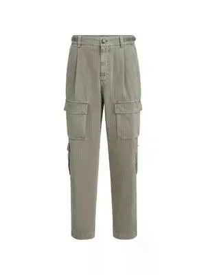 Brunello Cucinelli Cotton Chevron Cargo Trousers With Waist Tabs - Green