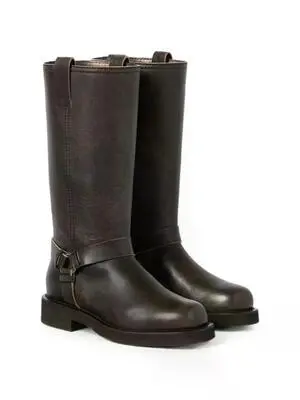 Brunello Cucinelli Leather Biker Boots With Shiny Loops