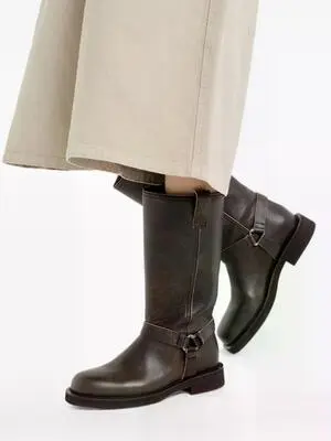 Brunello Cucinelli Leather Biker Boots With Shiny Loops