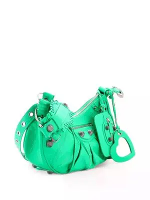 Balenciaga Le Cagole Giant Studs Shoulder Bag Leather Small Hobo Bag - Green