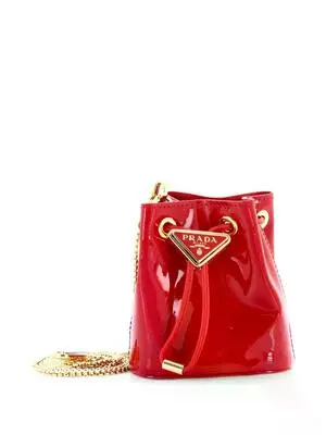 Prada Triangle Logo Drawstring Pouch Patent Mini Bucket Bag