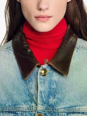Sandro Leather-collar Button-up Denim Jacket