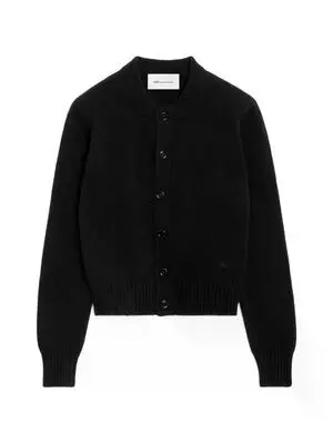 AMI Paris Crew-neck Cashmere Cardigan With De Coeur - Black