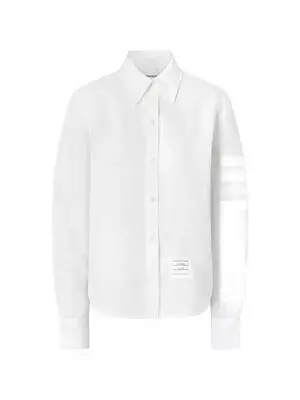 Thom Browne Linen Button-down Shirt With Signature 4-bar Detail - White