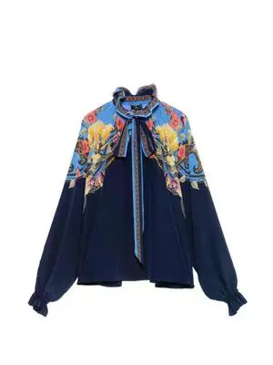 Etro Floral-print Ruffled-collar Blouse - Blue