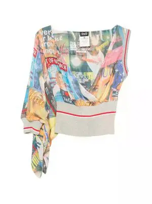 Dolce & Gabbana 2000s Newsprint-print One-shoulder Top - Blue