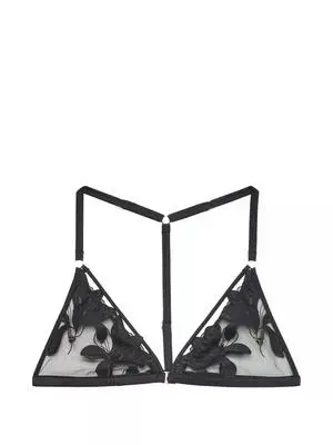 FLEUR DU MAL Lily Embroidered T-back Bra - Black