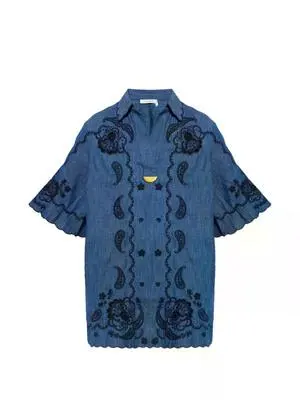 Zimmermann Embroidered Denim Mini Dress - Blue