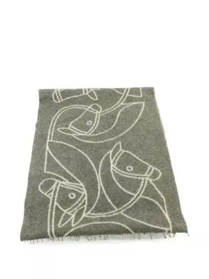 Hermès Horse-print Fringed Scarf - Grey