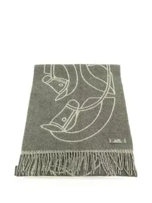 Hermès Horse-print Fringed Scarf