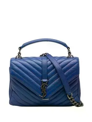 Saint Laurent Quilted Chevron Sheepskin College Satchel - Blue