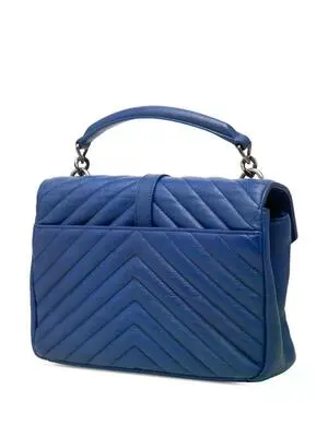 Saint Laurent Quilted Chevron Sheepskin College Satchel - Blue