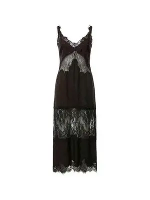 Pinko Midi Lace-trim Floral-jacquard Dress - Brown