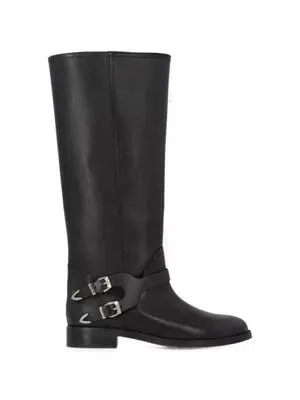 Pinko Buckle-detail Leather Boots - Black
