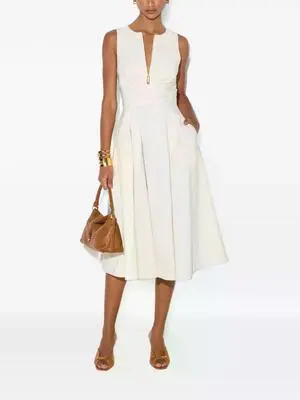 Elisabetta Franchi Sleeveless Taffeta Voile Dress With Draping And Pleated Skirt - Neutrals