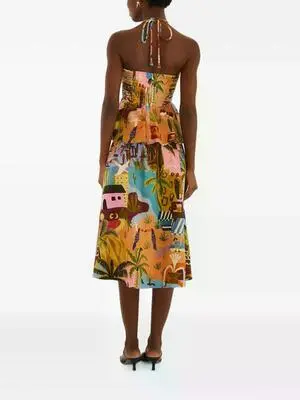 Farm Rio Tropical Painting Ruched Midi Dress