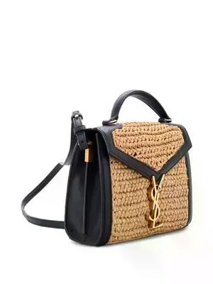 Saint Laurent Cassandra Top Handle Bag Raffia With Leather Mini Satchel