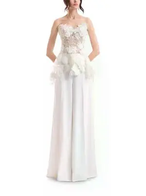 GEMY MAALOUF Floral-lace Peplum Top - White