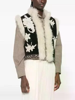 FORTE_FORTE Floral-embroidered Open-front Gilet