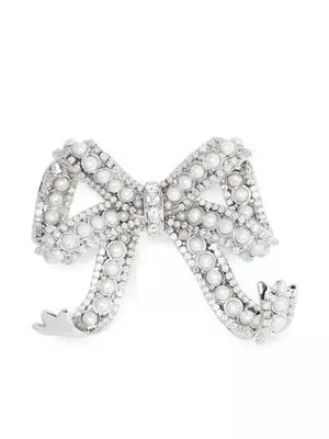 SELF-PORTRAIT Crystal-embellished Bow Brooch - Silver