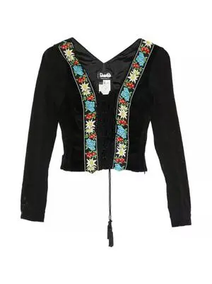 Dolce & Gabbana 2000s Floral-embroidered Lace-up Top - Black