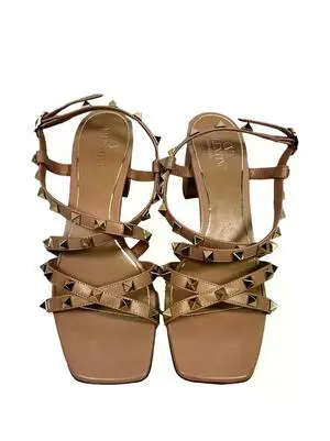 Valentino Garavani Rockstud Ankle-strap Block Heel Sandals - Brown