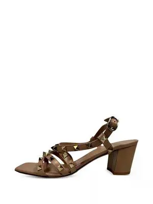 Valentino Garavani Rockstud Ankle-strap Block Heel Sandals - Brown