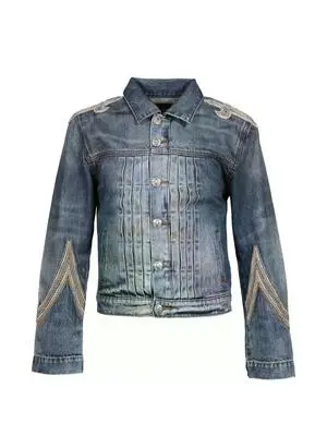 424 Embroidered Pleated Denim Jacket - Blue
