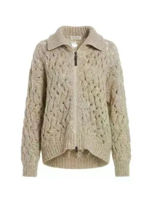 Brunello Cucinelli Sequin-embellished Cable-knit Cardigan - Neutrals
