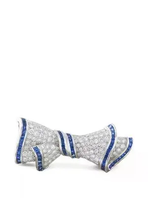 LB EXCLUSIVE Diamond And Sapphire Bow Brooch - Silver