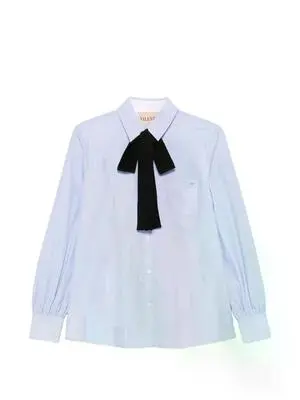 Valentino Garavani Bow-detail Pinstriped Shirt - Blue