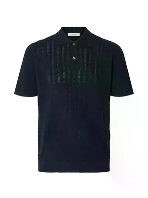 SELECTED Cable-knit Polo Shirt - Blue