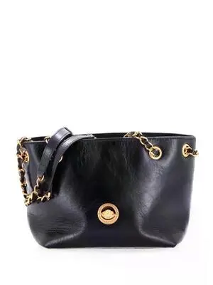 Versace Medusa Icon Chain Tote Leather Mini Bucket Bag - Black