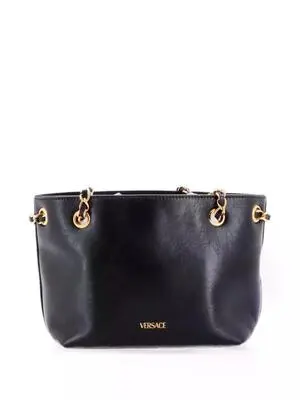 Versace Medusa Icon Chain Tote Leather Mini Bucket Bag - Black