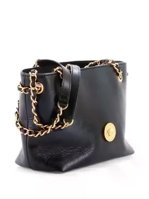 Versace Medusa Icon Chain Tote Leather Mini Bucket Bag - Black