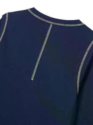 STUDIO TOMBOY Ribbed Contrast-stitch Long-sleeve Cotton T-shirt - Blue