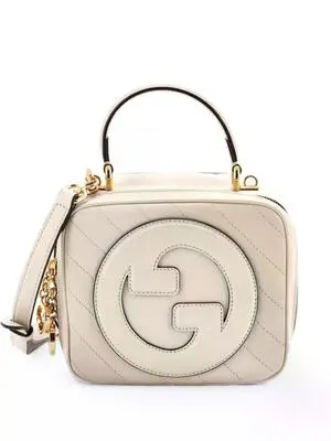 Gucci Blondie Nm Top Handle Shoulder Bag Diagonal Quilted Leather Satchel - White
