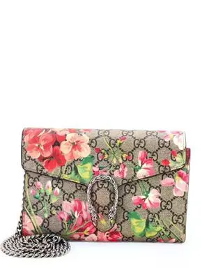 Gucci Dionysus Chain Wallet Blooms Print Gg Coated Canvas Small Crossbody Bag - Brown