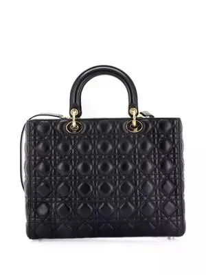 Dior Vintage Lady Bag Cannage Quilt Lambskin Large Satchel - Black