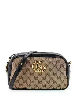 Gucci Gg Marmont Shoulder Bag In Quilted Gg Canvas With Leather
