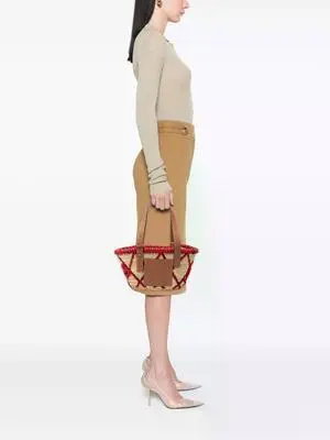Loewe 2019 Small Raffia Animal Embroidered Anagram Basket Tote Bag - Neutrals