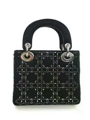 Dior 2017 Mini Satin Cannage Crystal Embellished Lady Satchel - Black